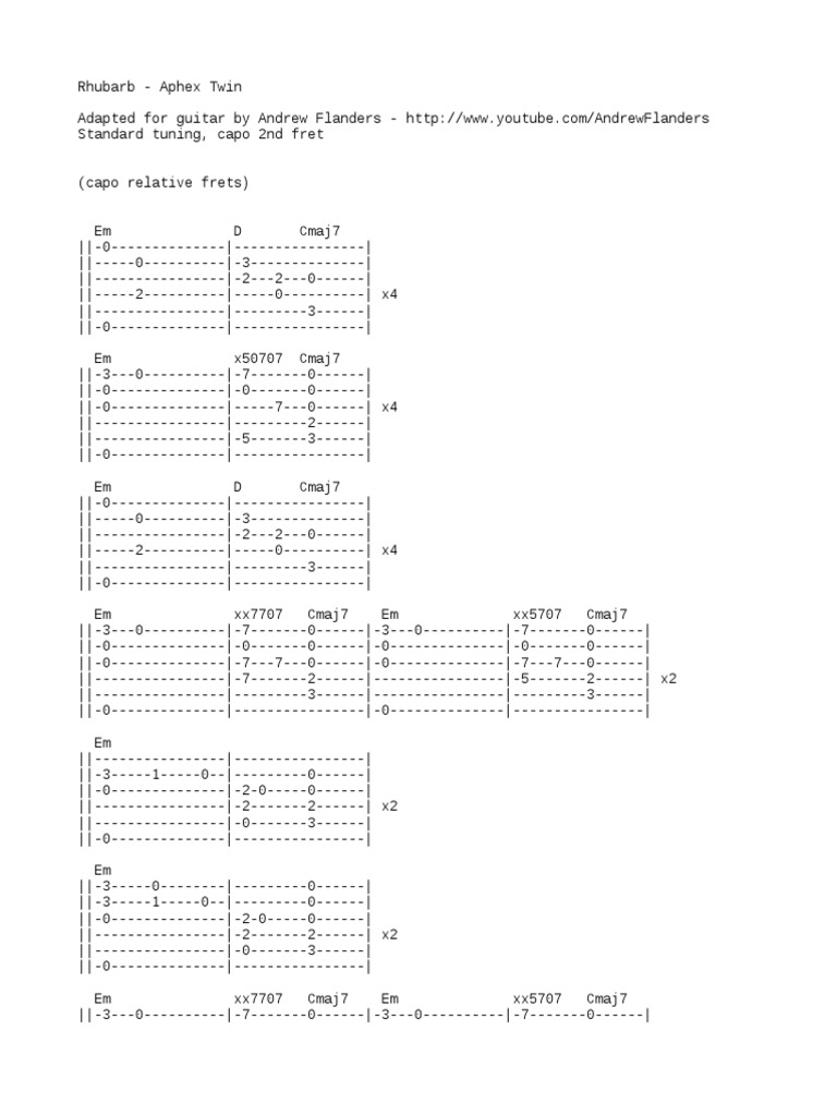 Rhubarb - Aphex Twin guitar tab | PDF