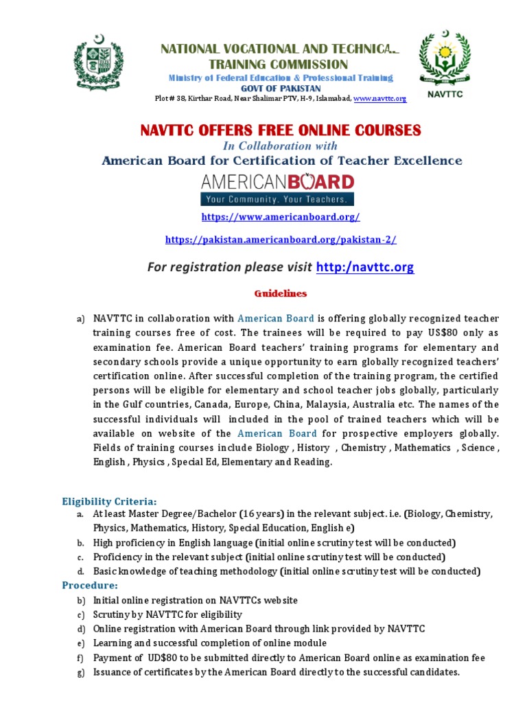 Online Course American Board Navttc | PDF | Teachers | Test (Assessment)