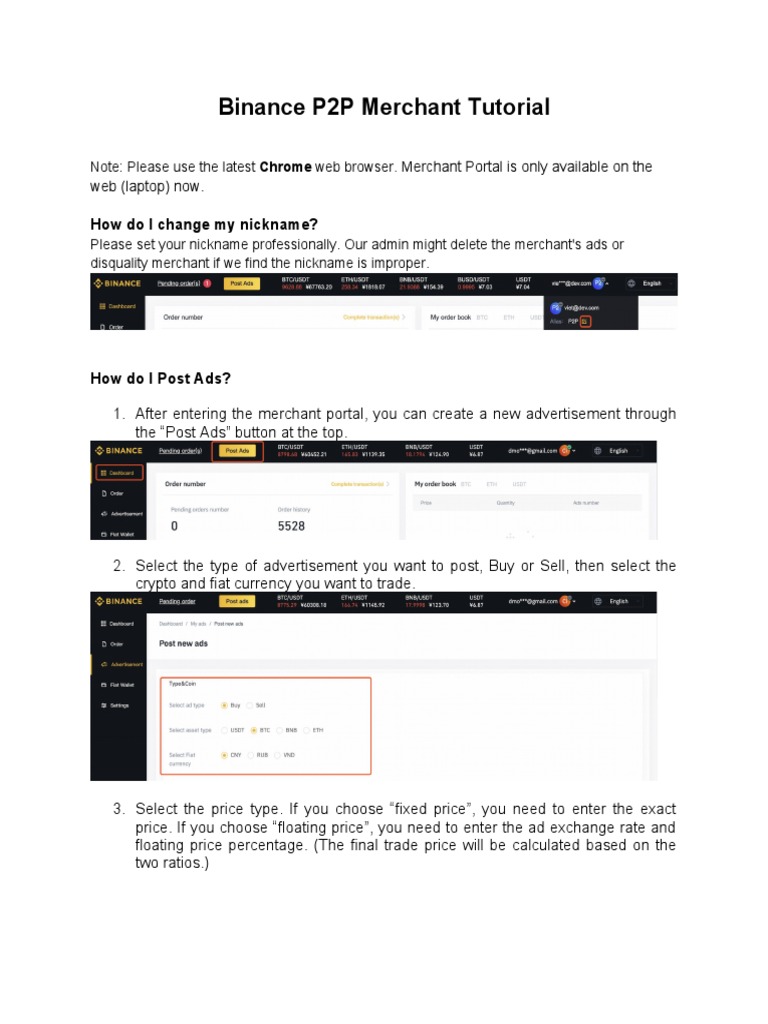 Binance P2P Merchant Setup Guide | PDF | Prices | Advertising