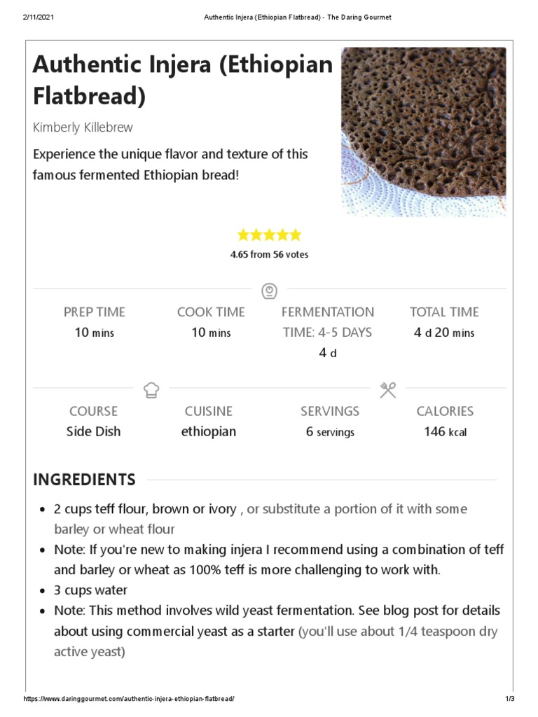 Authentic Injera (Ethiopian Flatbread) - The Daring Gourmet | PDF ...