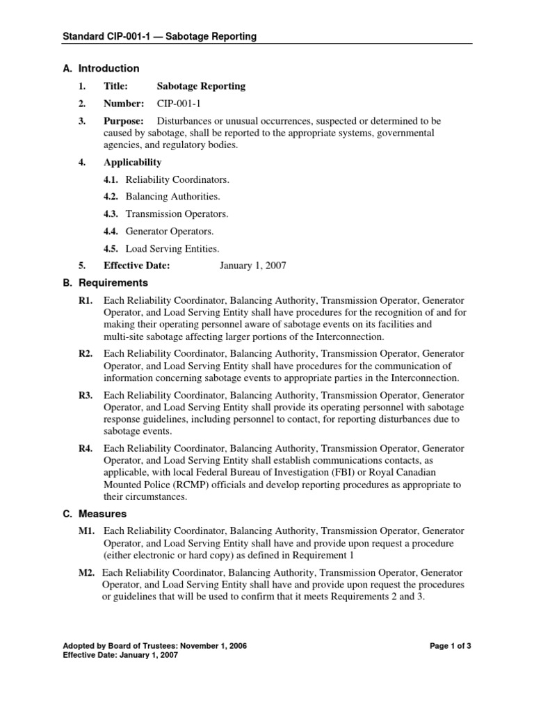 Cip 001 1 | Download Free PDF | Regulatory Compliance | Reliability ...