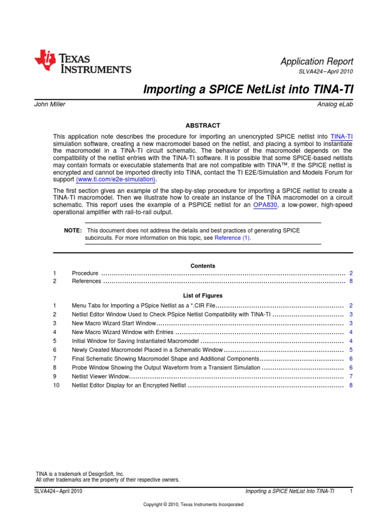 2821.importing A Spice Netlist Into Tina-Ti | PDF | Spice | License