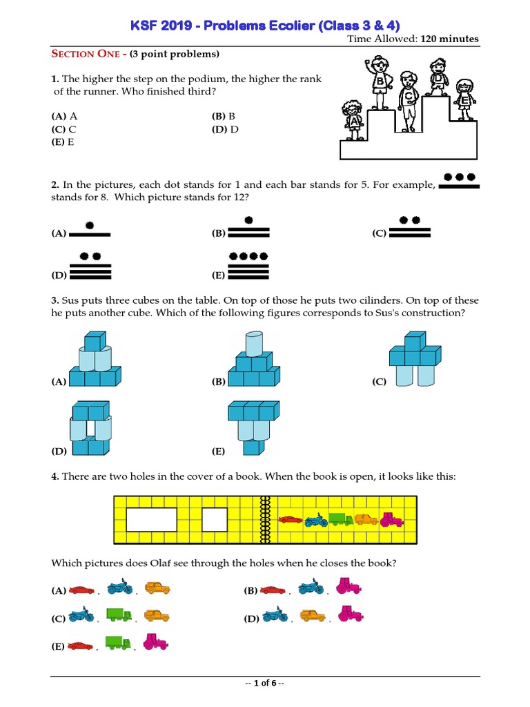 KSF 2019 Ecolier Problem Set | PDF | Teaching Mathematics