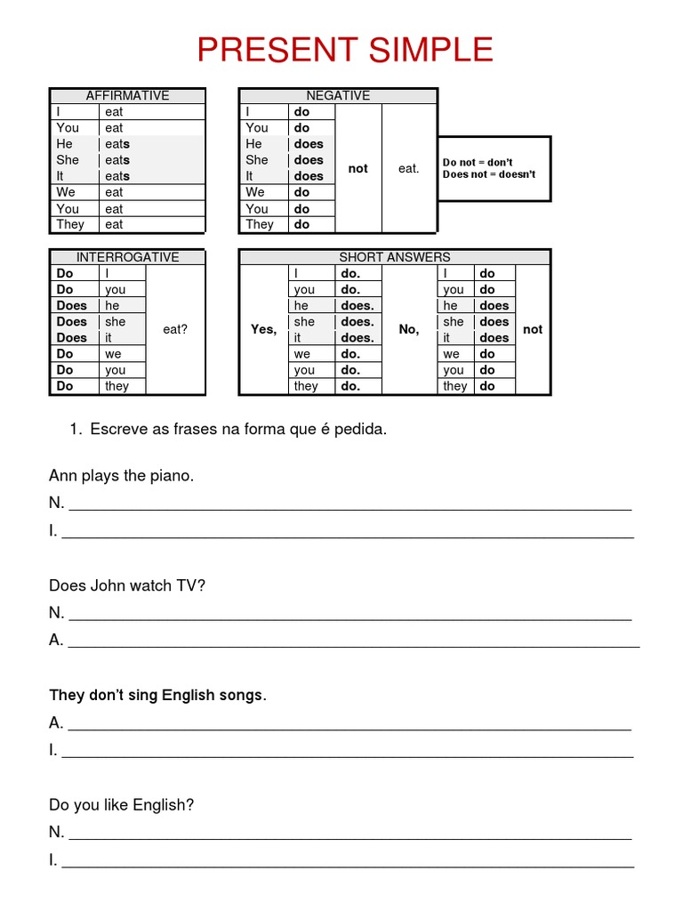 Present Simple Frases | PDF | Beverages