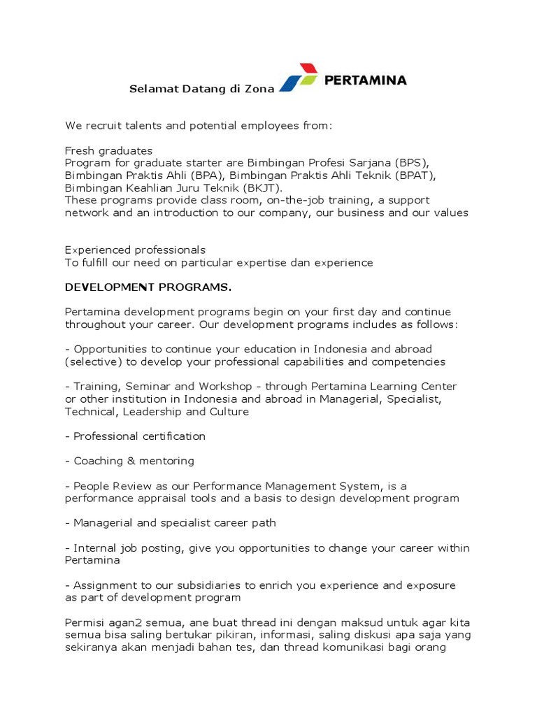 Pertamina Test | PDF | Karier & Perkembangan