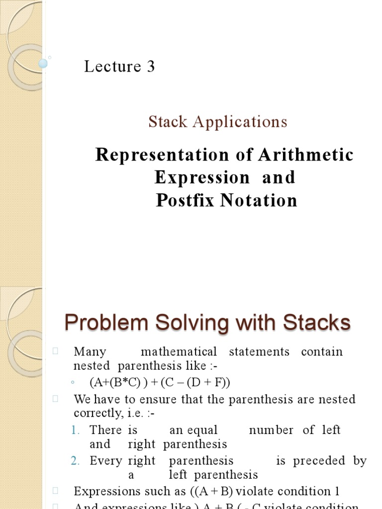 Representation of Arithmetic Expression and Postfix Notation | PDF | Computer Programming | Notation
