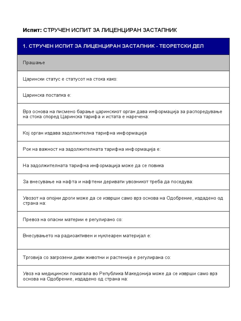 СТРУЧЕН ИСПИТ ЗА ЛИЦЕНЦИРАН ЗАСТАПНИК Pdf
