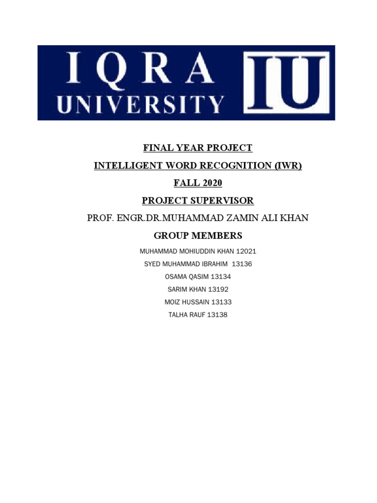 Final Year Project Intelligent Word Recognition (Iwr) FALL 2020 Project ...
