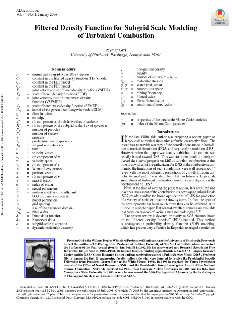 Filtered Density Function For Subgrid Scale Modeling of Turbulent Combustion | PDF | Fluid ...