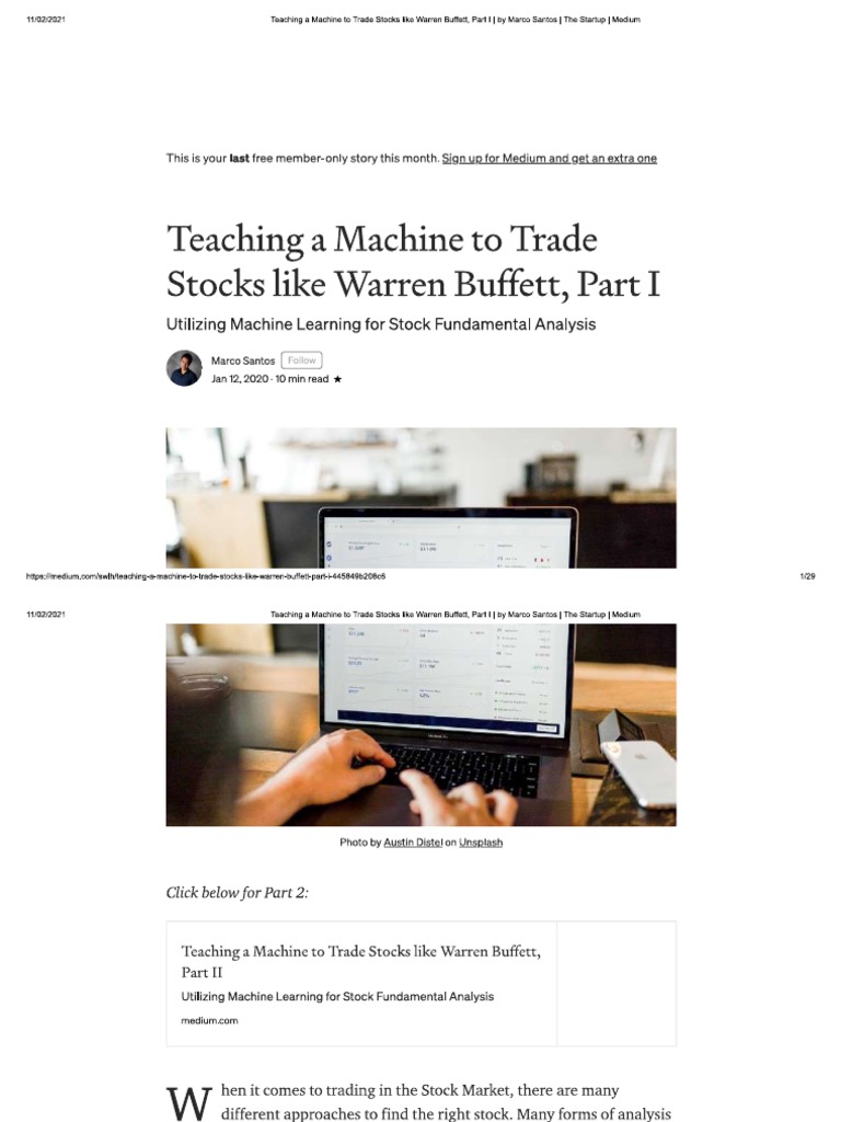 Teaching A Machine To Trade Stocks Like Warren Buffett, Part I | PDF
