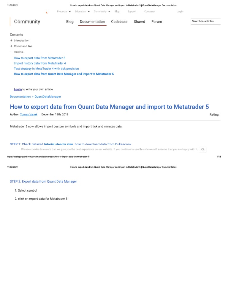 How To Export Data From Quant Data Manager and Import To Metatrader 5 | PDF