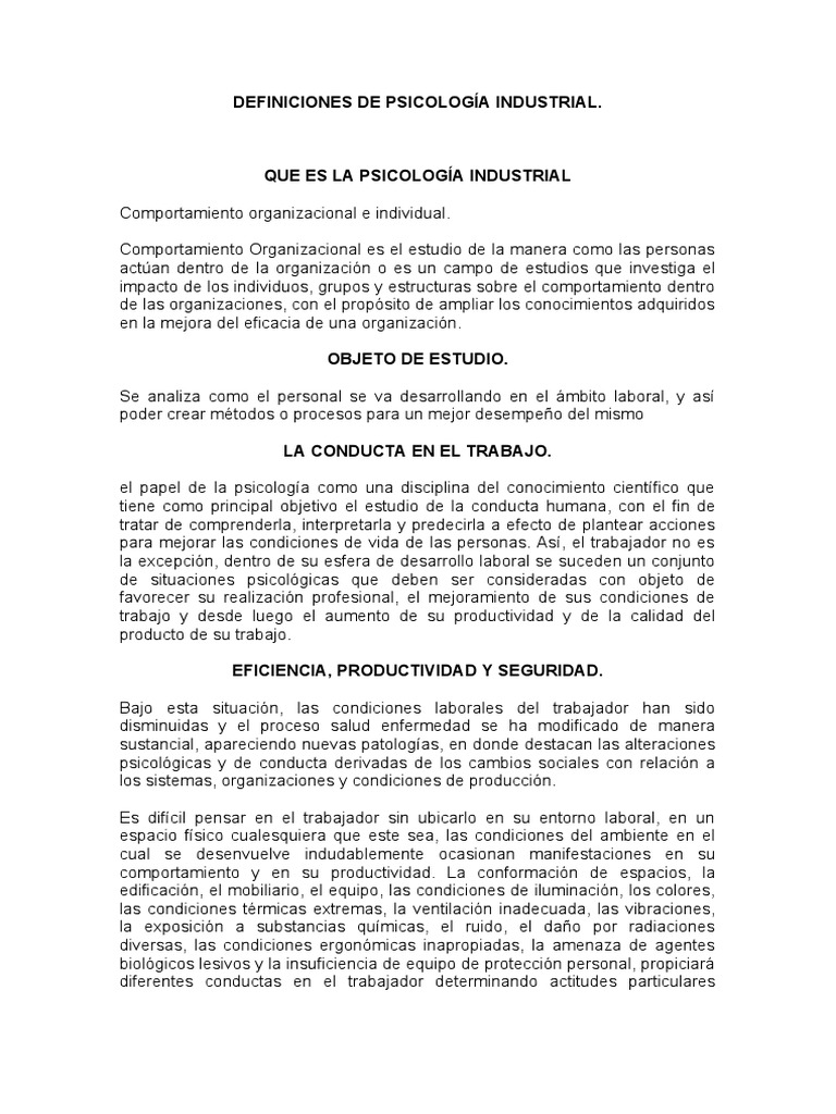 Definiciones De Psicología Industrial Pdf Comportamiento