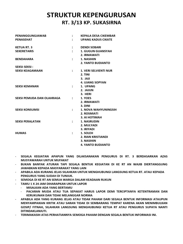 Struktur Kepengurusan Rt 3 Pdf