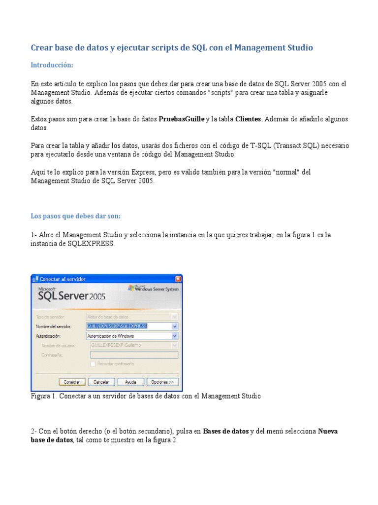 Crear Base de Datos y Ejecutar Scripts de SQL Con El Management Studio | PDF | Servidor SQL de ...