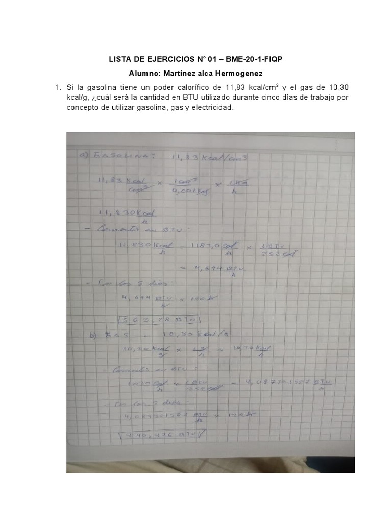 LISTA DE EJERCICIOS No. 01-BME-20-1-QUIMICA | PDF