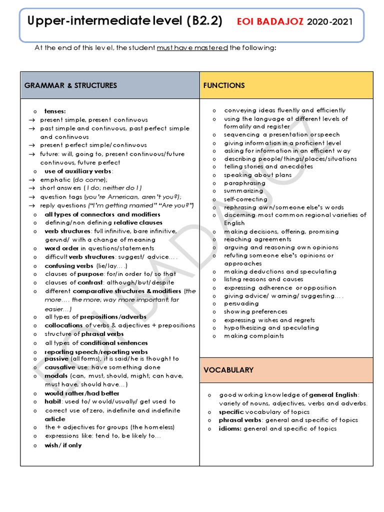 Contenidos Curso 2b2 2020-2021 | PDF | English Language | Verb