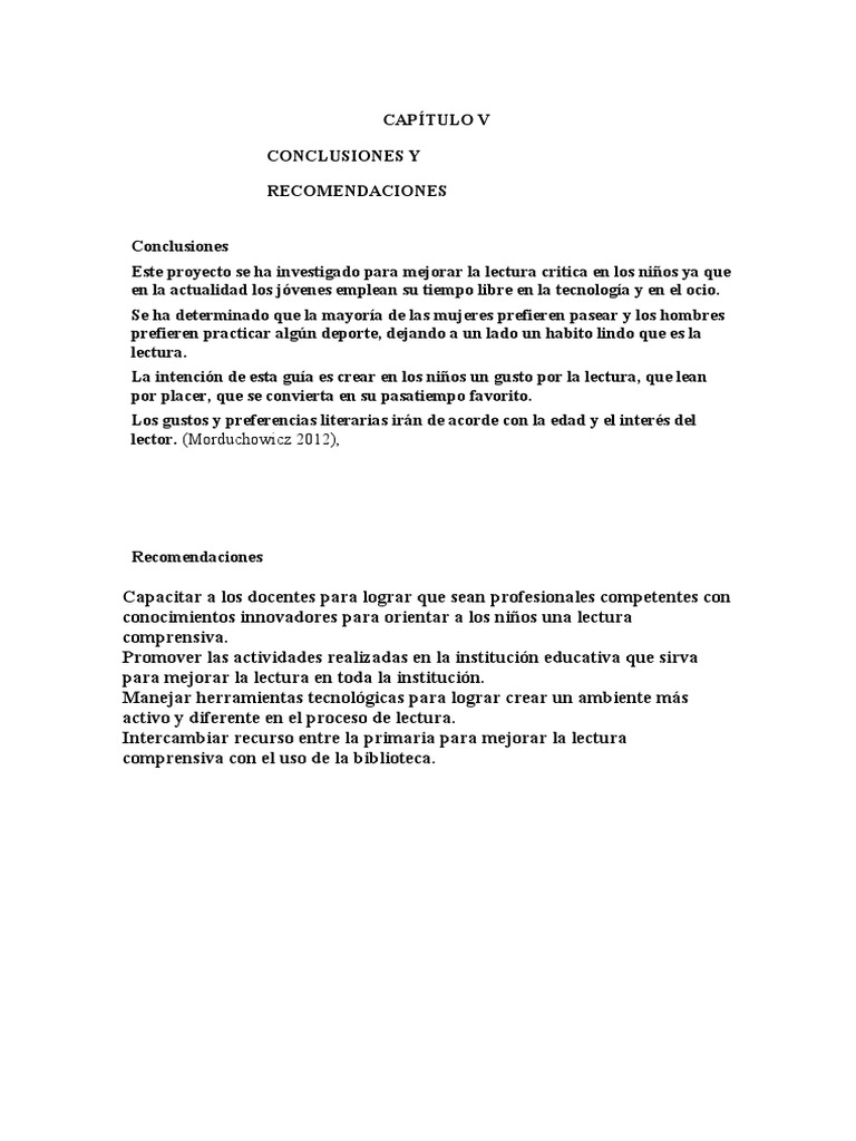 CAPÍTULO V CONCLUSIONES Y RECOMENDACIONES | PDF