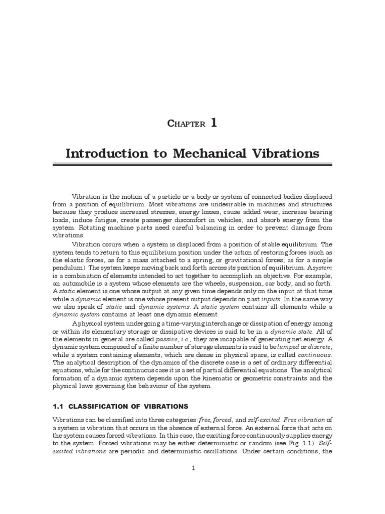 1 Introduction To Mechanical Vibrations: Hapter | PDF | Nonlinear System | Oscillation