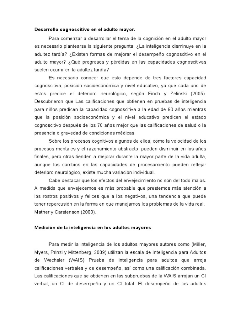 Desarrollo Cognitivo en La Adultez Tardia | PDF | Memoria | Adultos