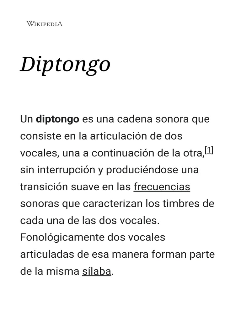 Diptongo - Wikipedia, La Enciclopedia Libre | PDF | Fonética | Lingüística