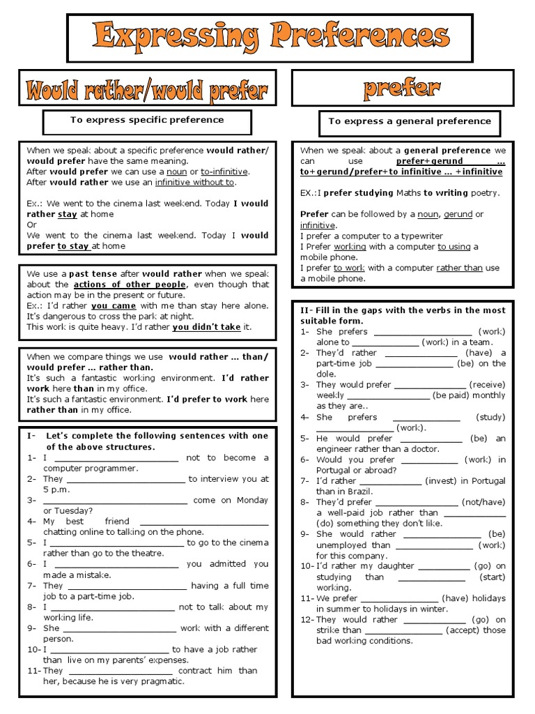 To Express Specific Preference To Express A General Preference | PDF ...
