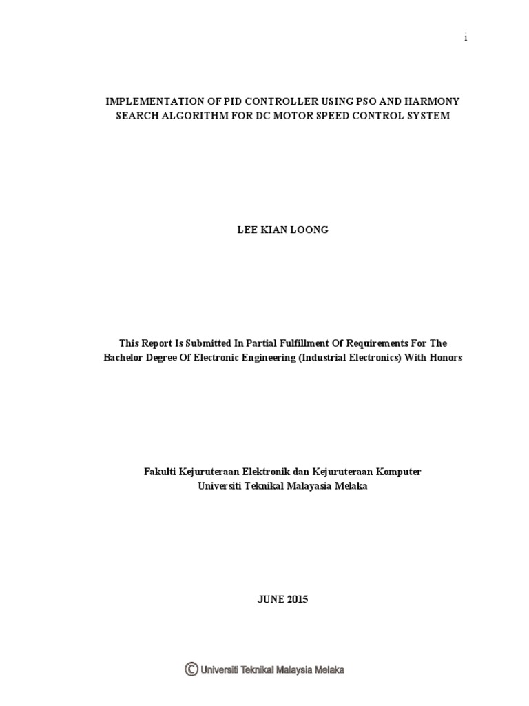 Implementation of PID Controller Using PSO and Harmony Search Algorithm For DC Motor Speed ...