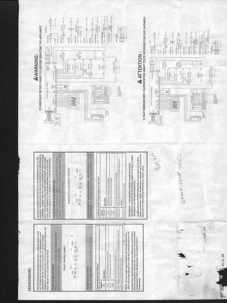 GE Dishwasher GDWF150V40ES Tech Service Sheets | PDF
