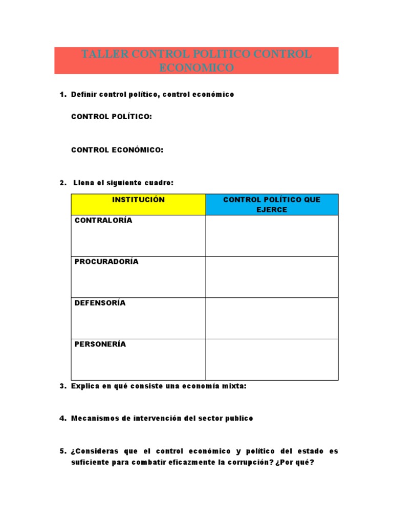 Taller: Control Político y Económico | PDF | Política | Ciencias sociales