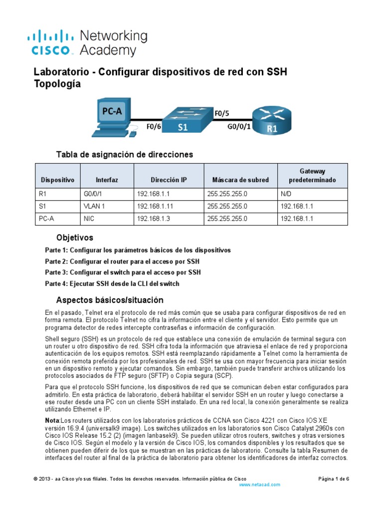 16.4.7 Lab - Configure Network Devices With SSH | PDF | Enrutador (Computación) | Autenticación