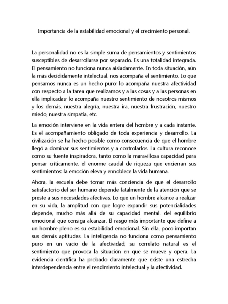 Importancia de La Estabilidad Emocional y El Crecimiento Personal | PDF ...