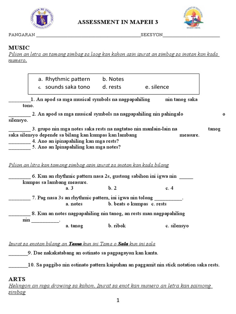 Assessment In Mapeh 3 Pdf