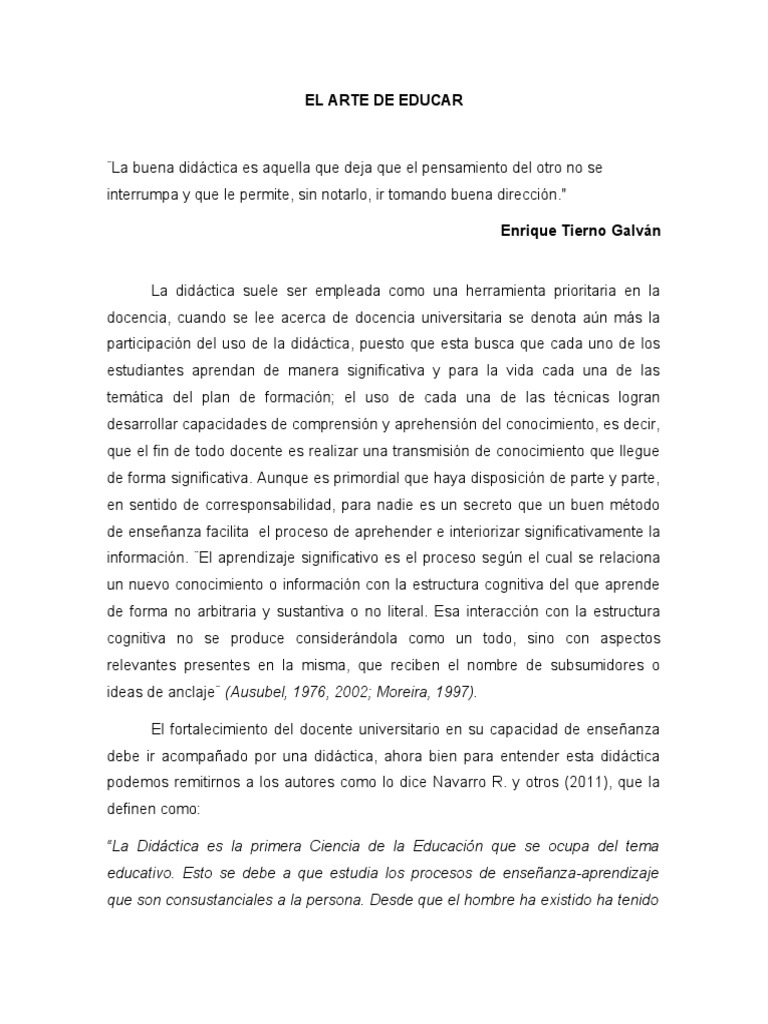 El Arte de Educar | PDF | Teoría de la educación | Aprendizaje