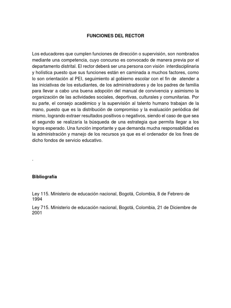 Funciones Del Rector Ensayo | PDF