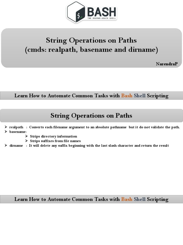 String Operations On Paths (CMDS: Realpath, Basename and Dirname) | PDF