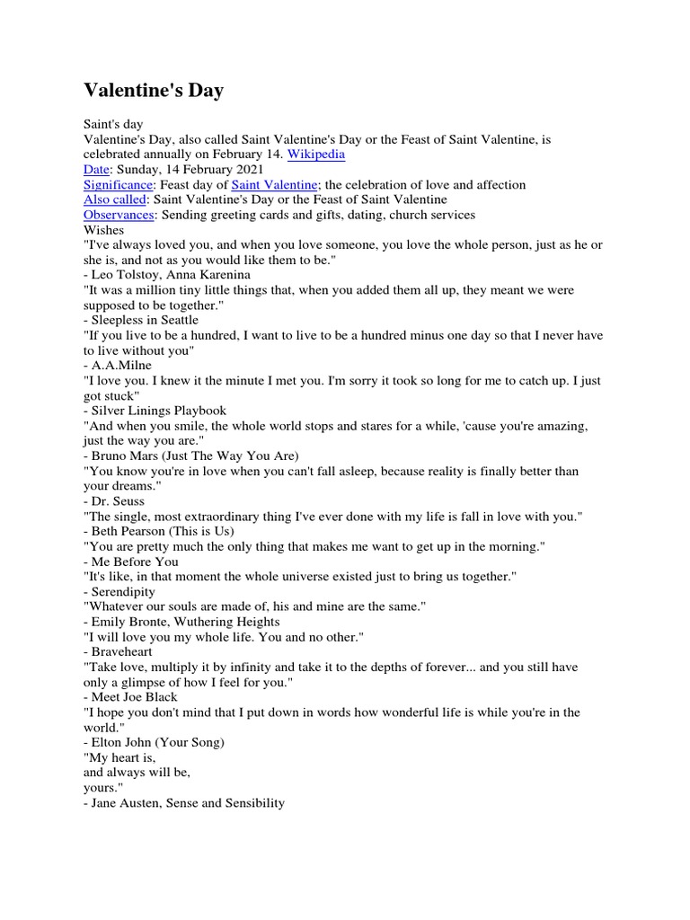 Valentine's Day: Wikipedia Date Significance Saint Valentine Also ...