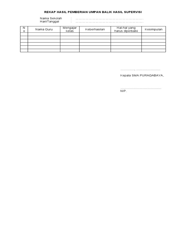 Format Rekap Umpan Balik Hasil Supervisi | PDF