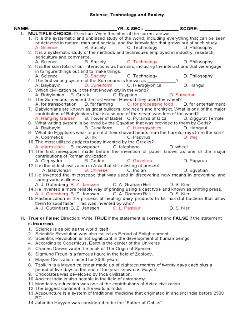 Exam in Science Tech and Society | PDF | Cuneiform | Science