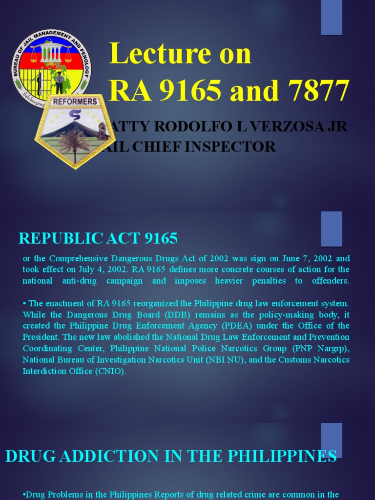 Lecture On RA 9165 and RA 7877 | PDF | Drugs Acting On The Nervous ...
