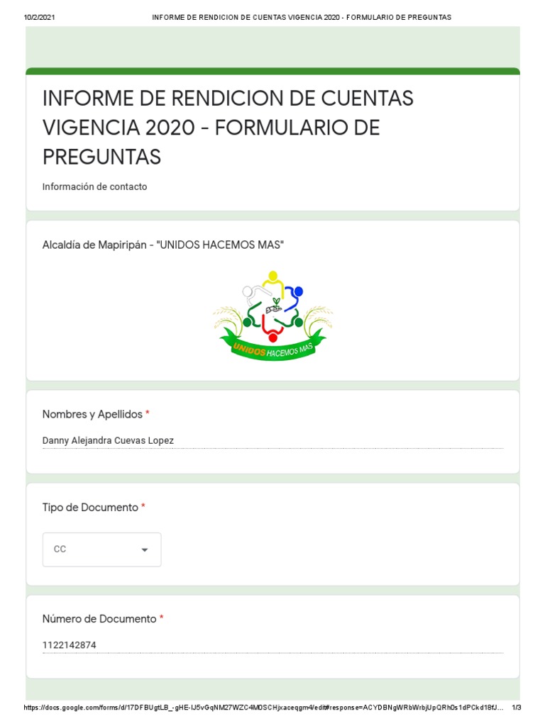 Formato Rendicion de Cuentas 2020 | PDF