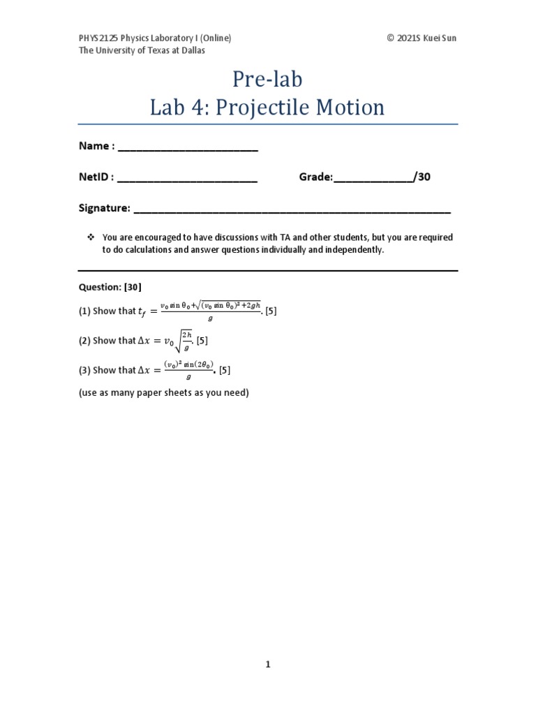 Lab #4 Report Sheets and Prelab | PDF | Physics | Teaching Mathematics