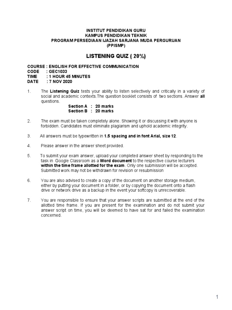 Gec1033 Question Booklet | PDF | Test (Assessment) | Psychological Concepts