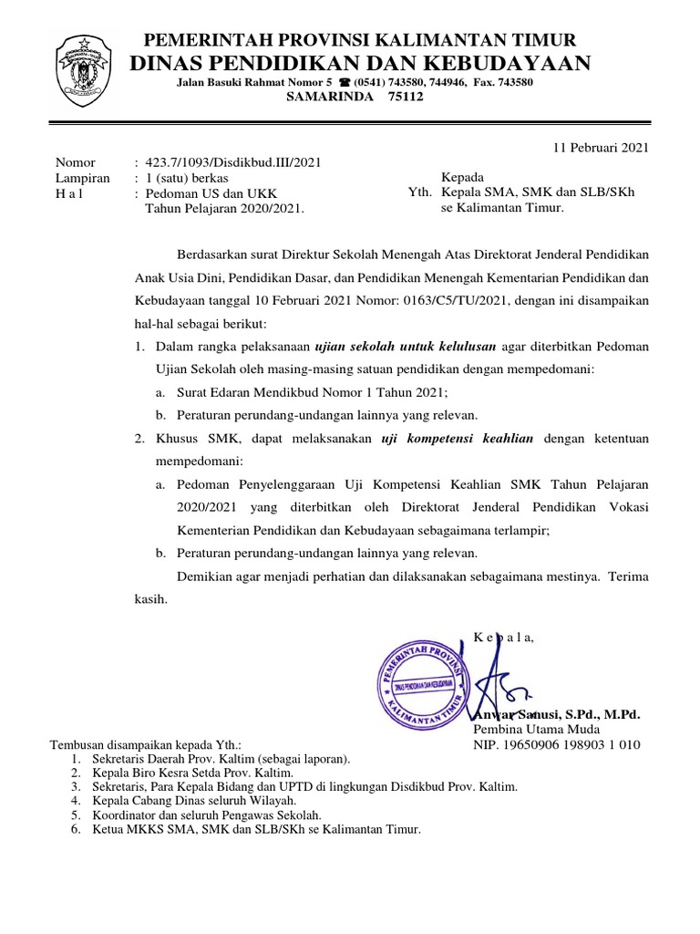 Surat Pedoman US UKK 2021 | PDF