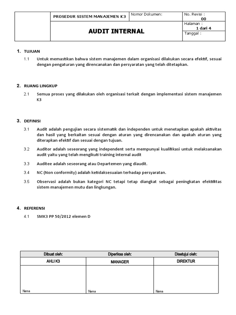 Prosedur Audit Internal K3 | PDF