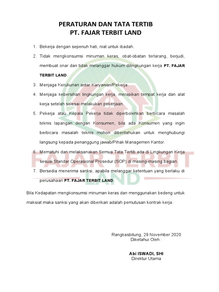 Peraturan Pekerja Fajar Terbit Land-1 | PDF