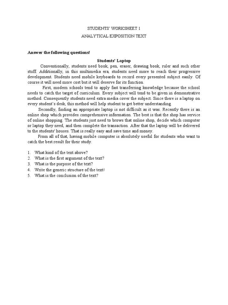 Answer The Following Questions! Students' Laptop: Students' Worksheet 1 ...