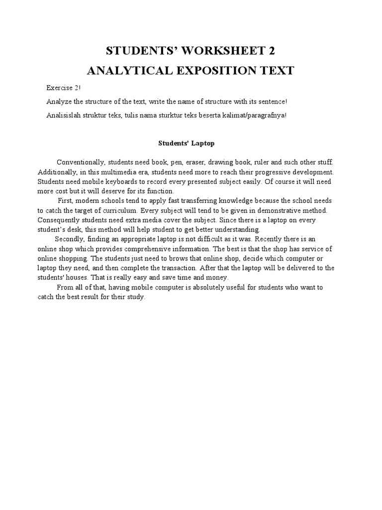 Students' Worksheet 2 Analytical Exposition Text | PDF