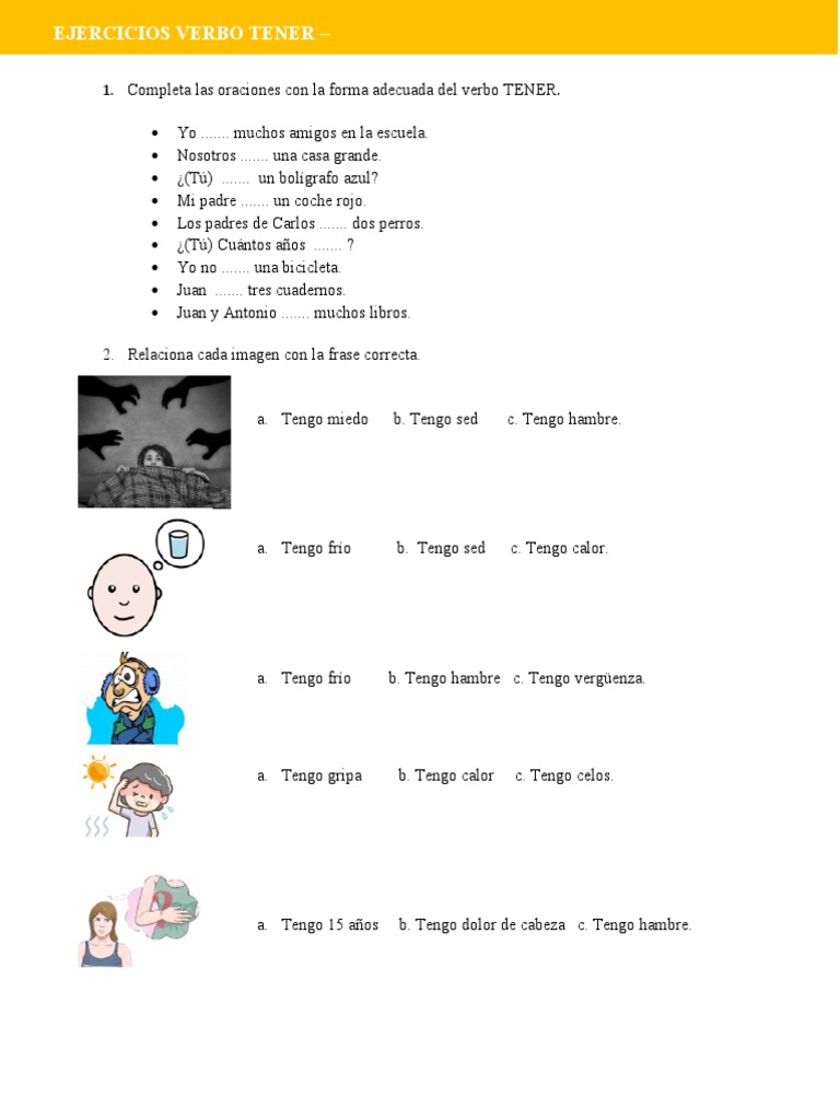 Ejercicios del verbo tener en español | PDF
