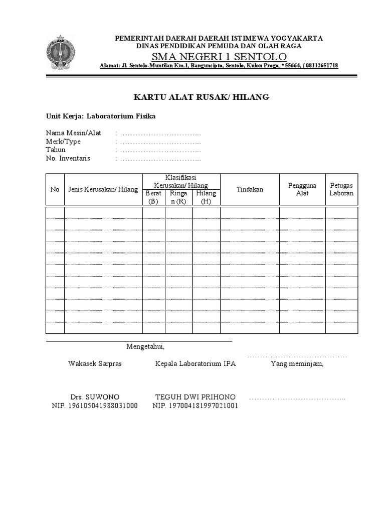 07 - Kartu Kerusakan Mesin Dan Alat | PDF