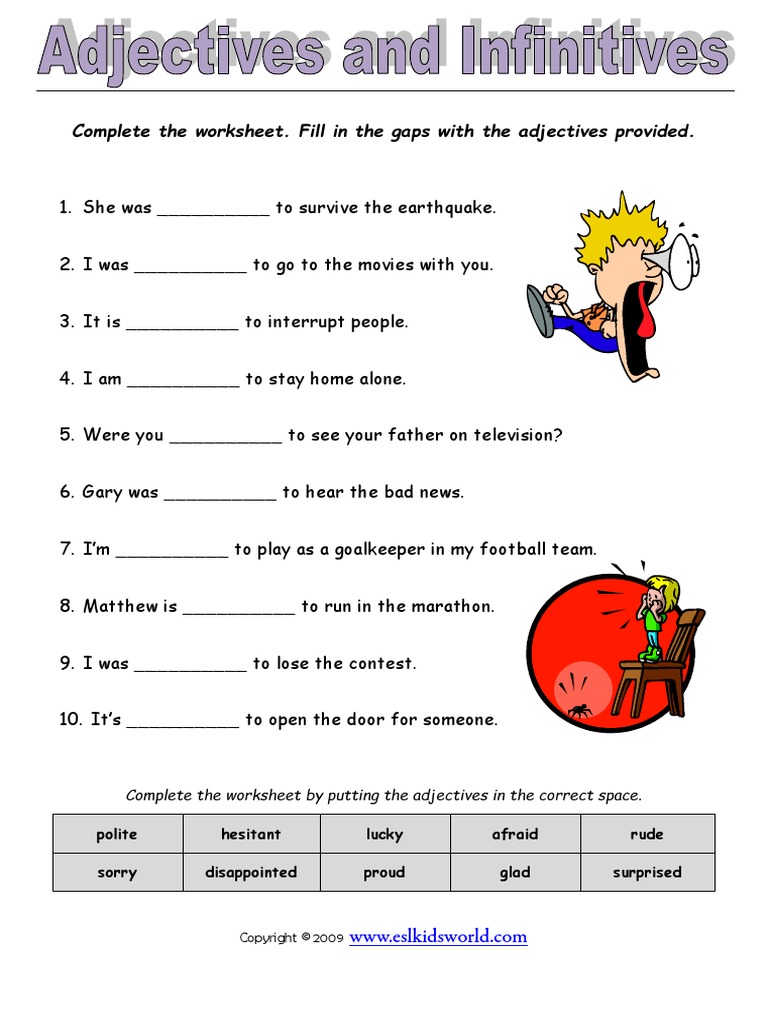 Adjectives and Infinitives Worksheet | PDF