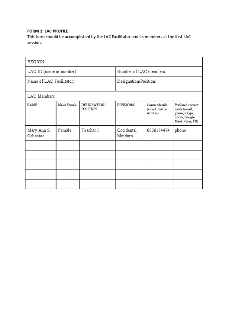 Form 1 Lac | PDF